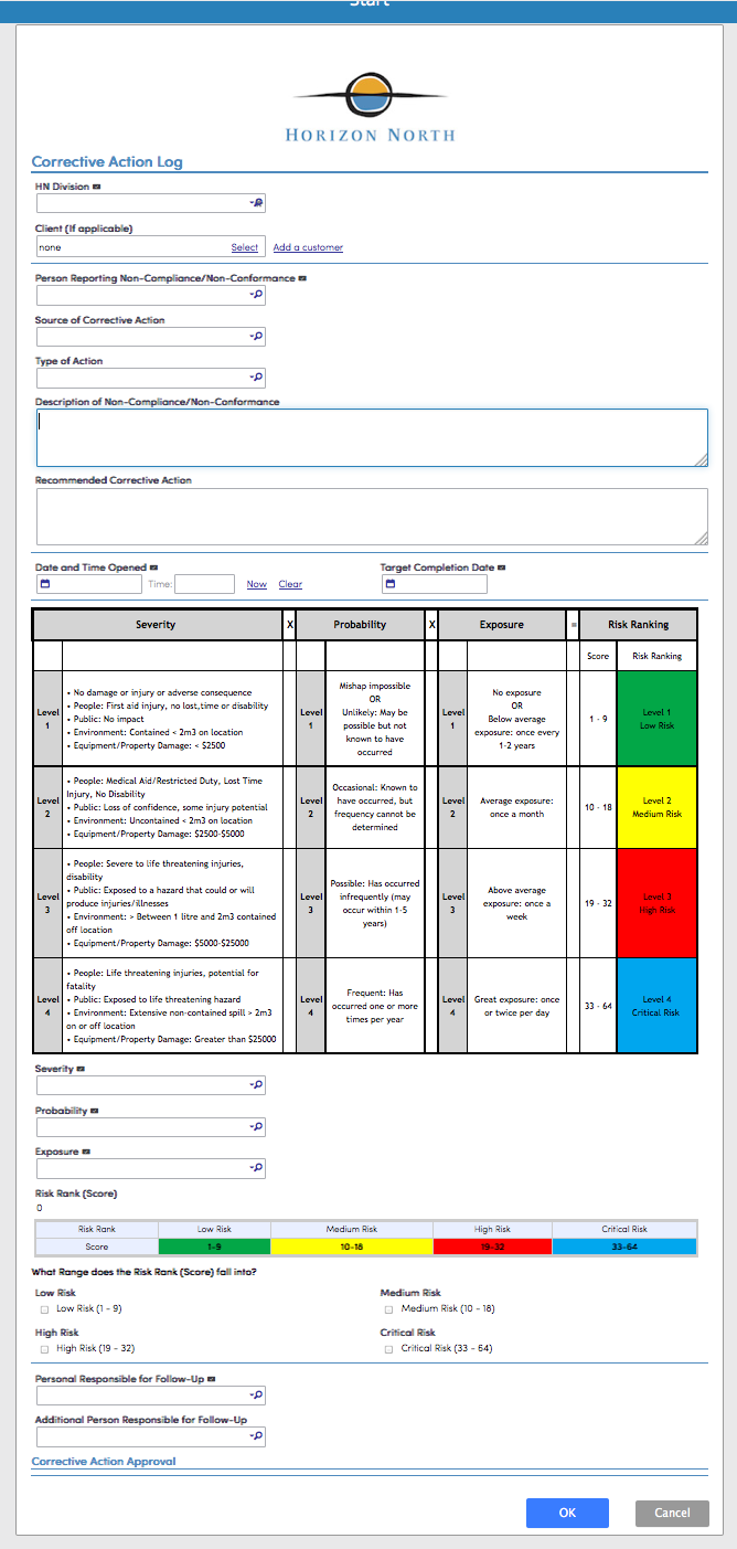 Corrective Actions Horizon North Cube Data Management HSE User Help 1
