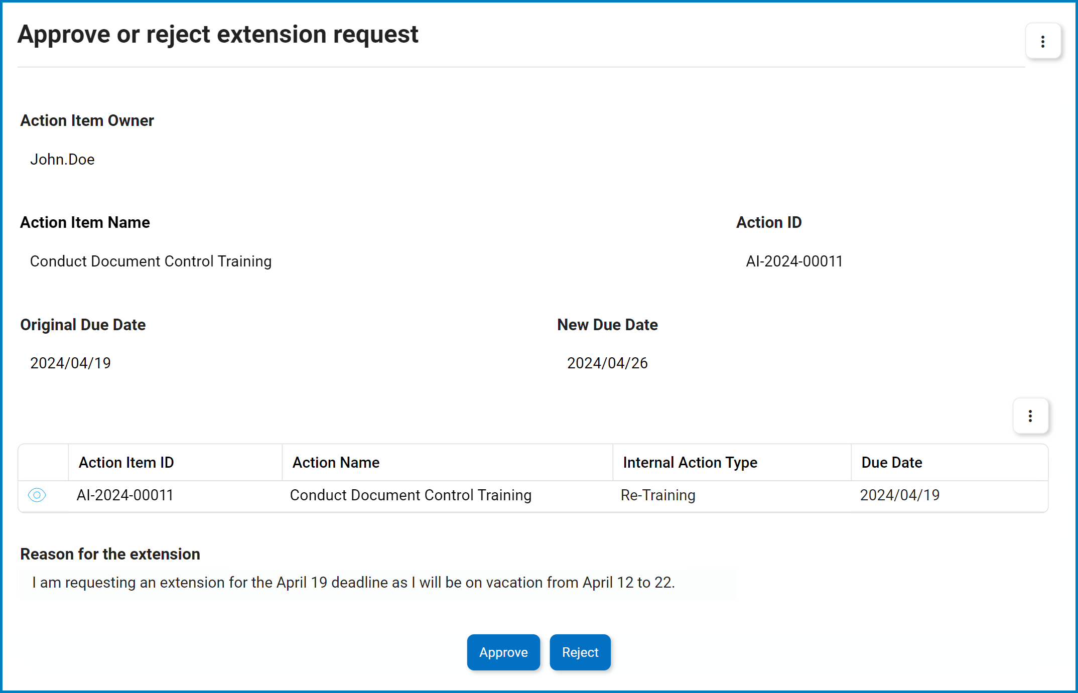 Approve or Reject Extension Request - Action Items - #11.2
