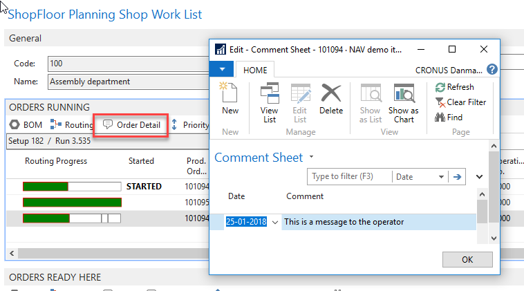 Electronic comments exchange between planning and execution - ShopFloor Planning & Execution - 1
