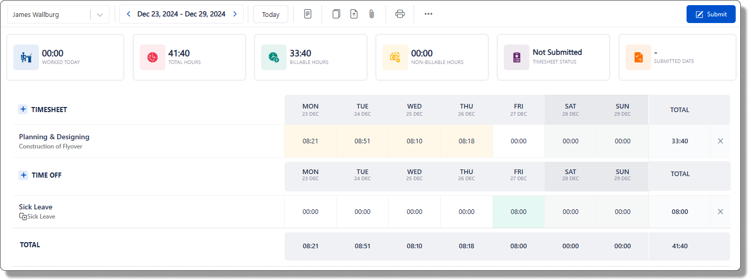 Time Entry through Timesheet - TimeLive Help v13 - 1