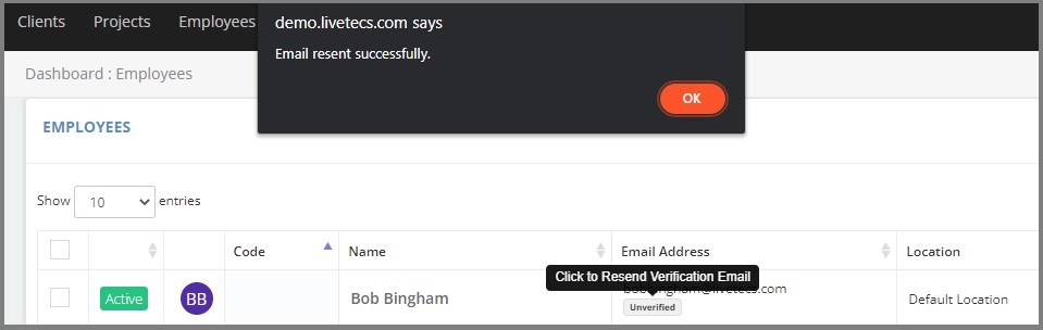Verifying Email Address - TimeLive Help - 1