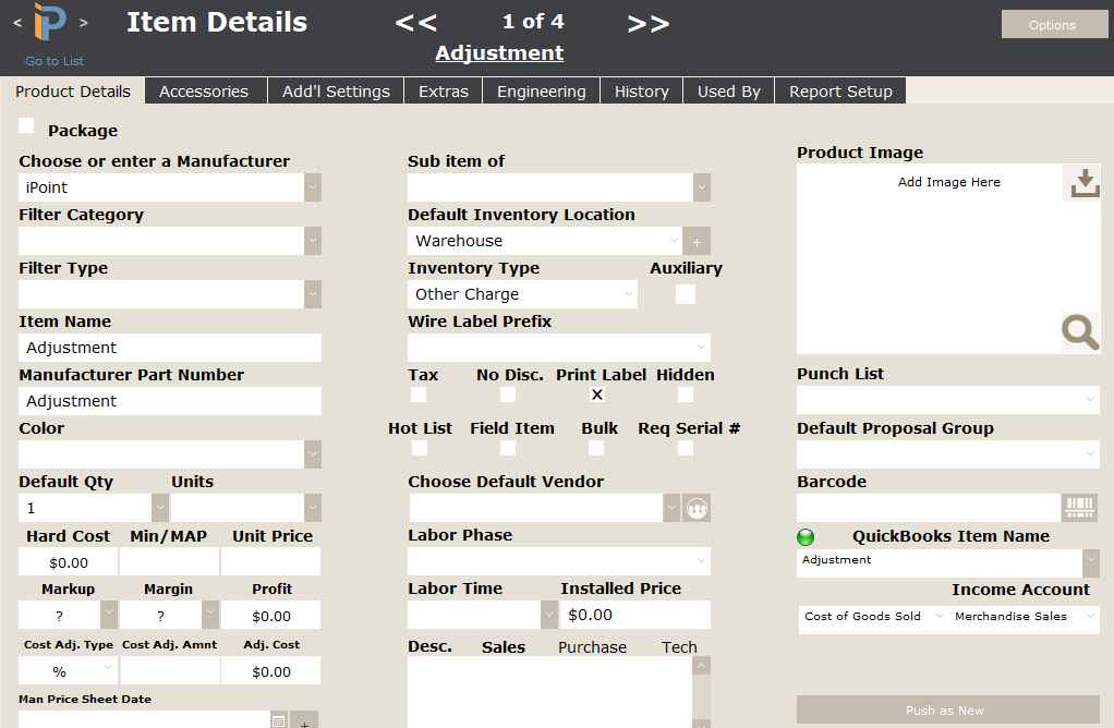Chart of Accounts (tab) - iPoint Control - 1