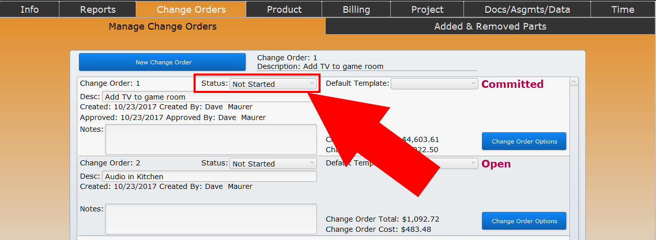  Change Order Status IPoint Control 1