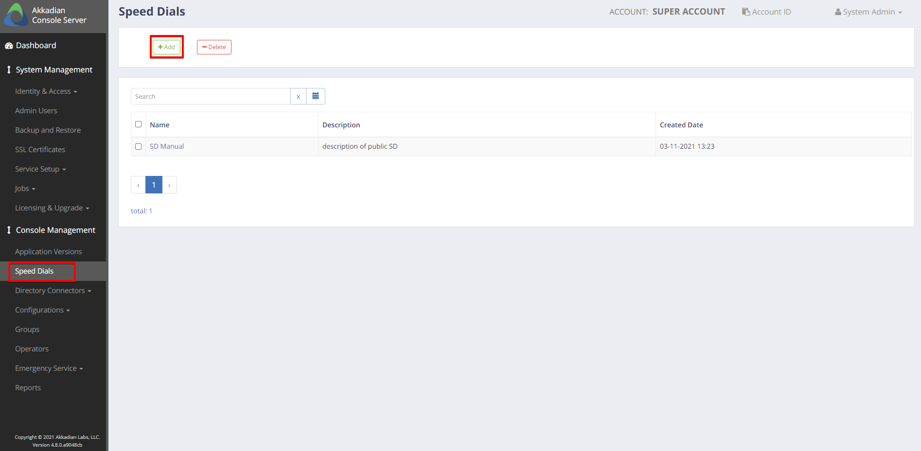 5 2 Manage Speed Dials Akkadian Console Server 5 0 0