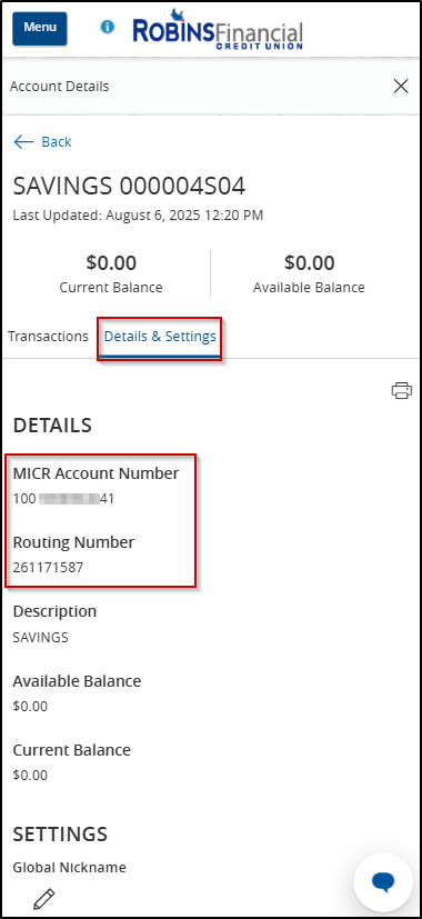 Finding Your MICR/Routing Number - Digital Banking User Guide - 1