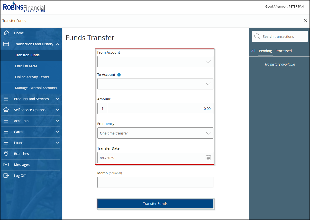 Transfer Funds - Digital Banking User Guide - 1