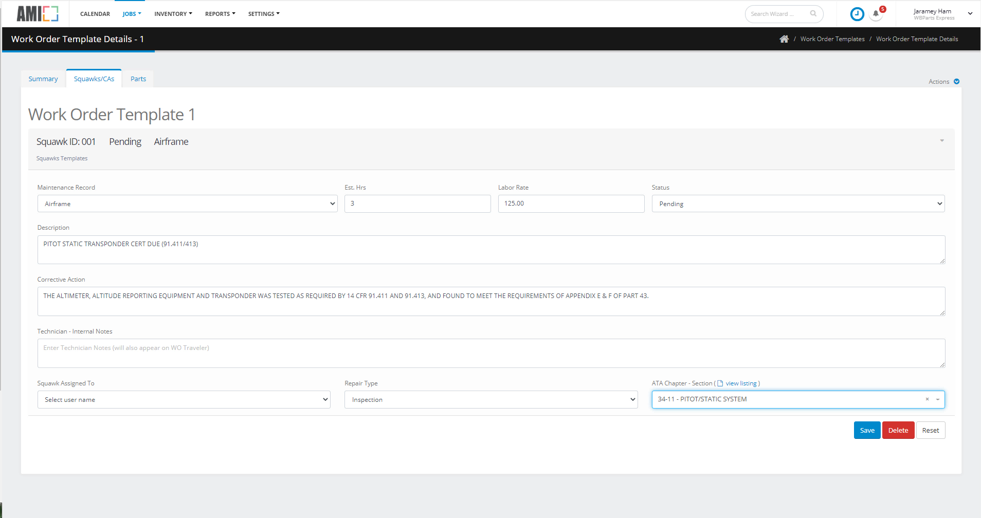 Work Order Templates - Aircraft Maintenance & Inventory System - Current