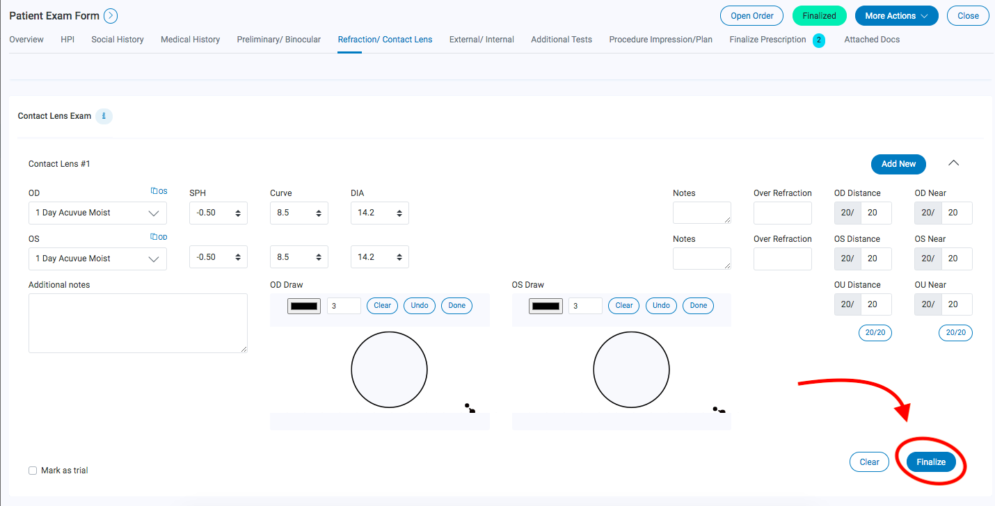 Finalize multiple contact lens prescriptions - iTRUST - iTRUST