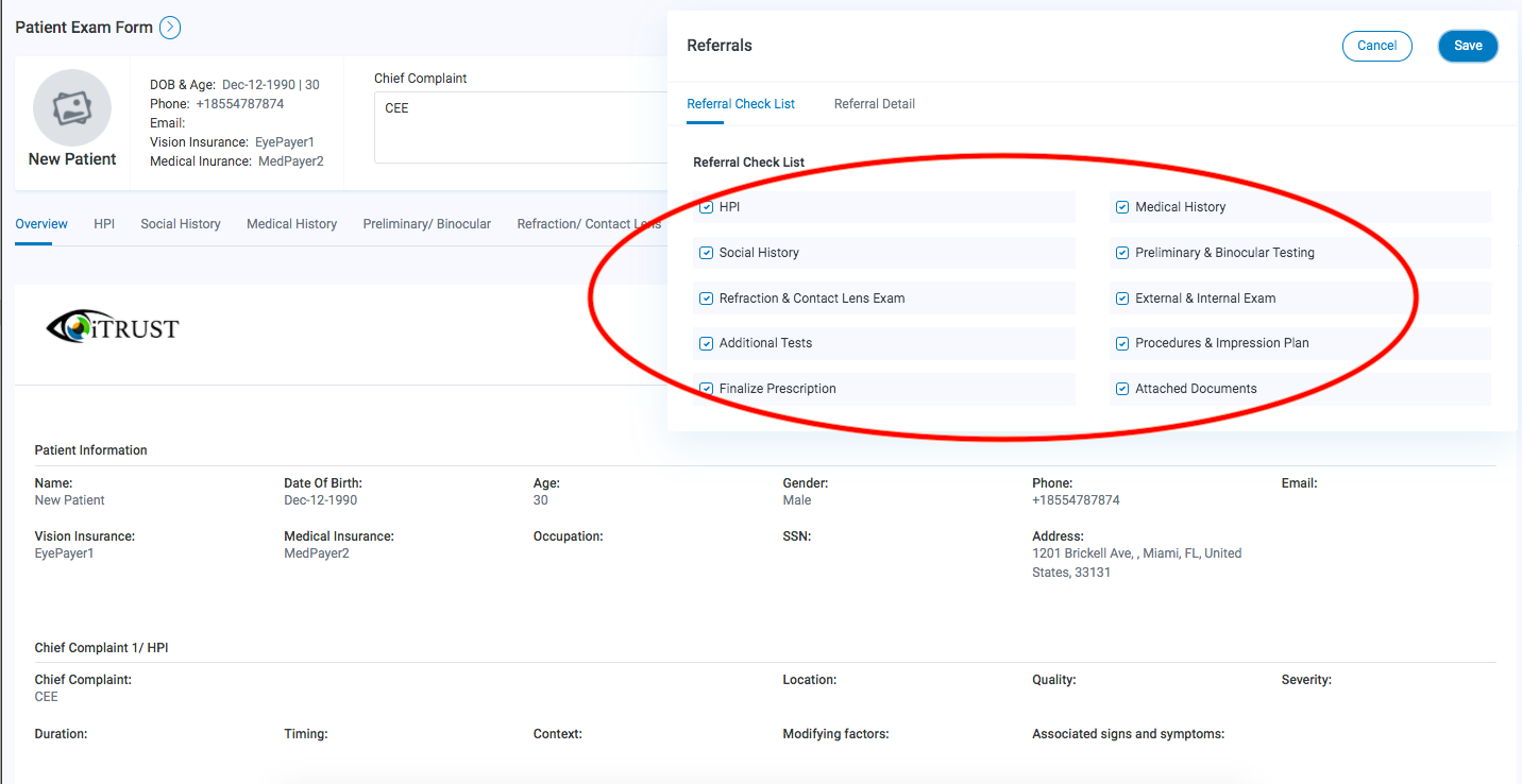 Generate Customized Referral - iTRUST Optometry Cloud EHR - 2