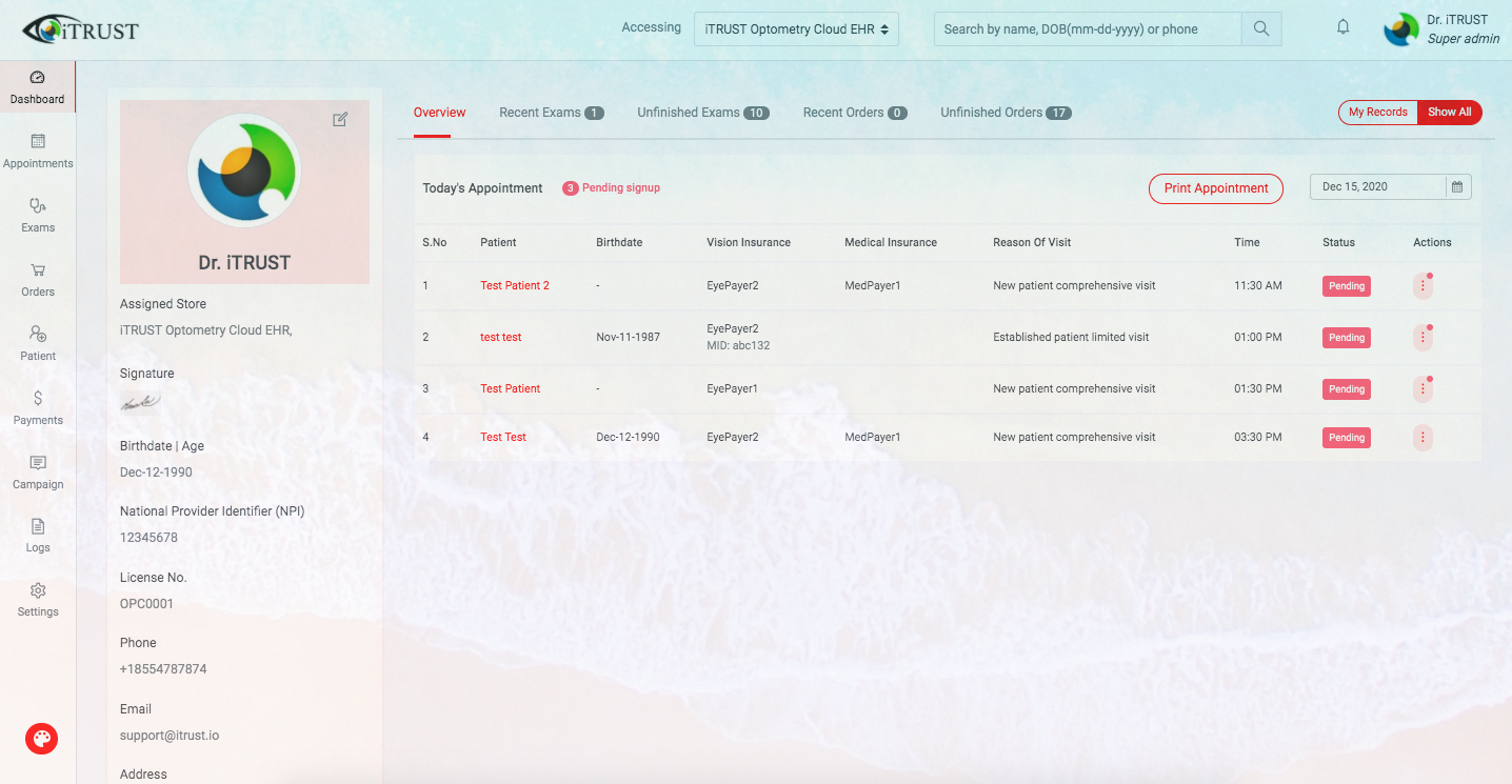Personalize theme and background - iTRUST Optometry Cloud EHR - 2