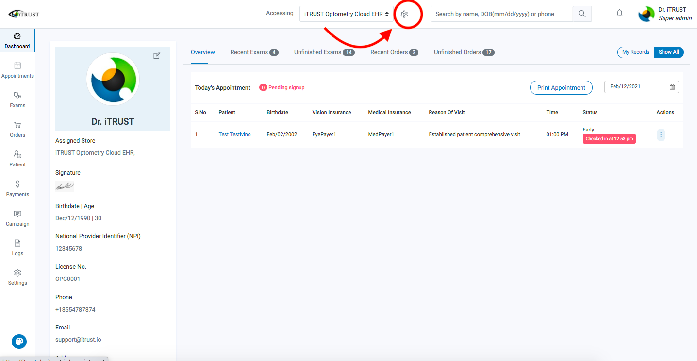 Set doctor schedule out of office & closures - iTRUST Optometry Cloud ...