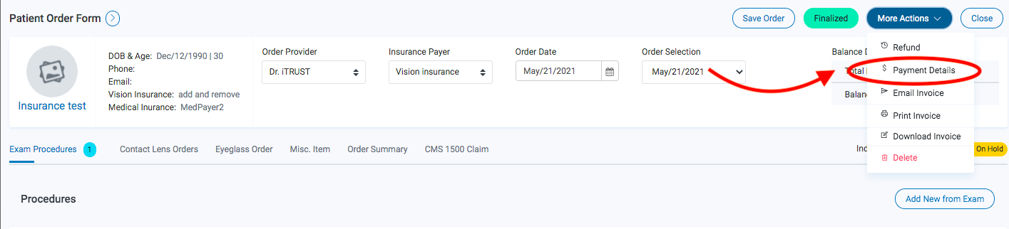 Update patient date of payment - iTRUST Optometry Cloud EHR - 2