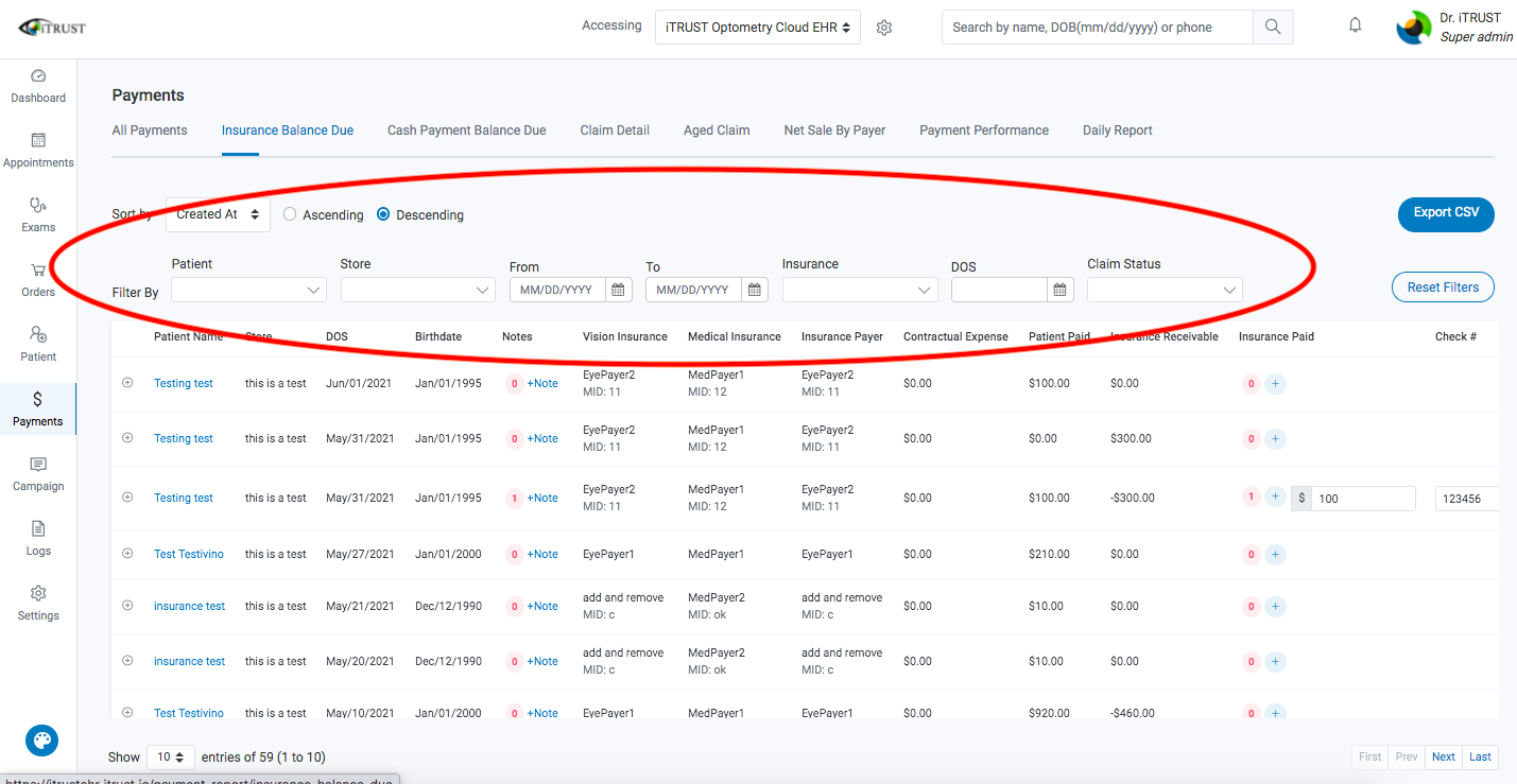 Posting Multiple Insurance Payments - iTRUST Optometry Cloud EHR - 2