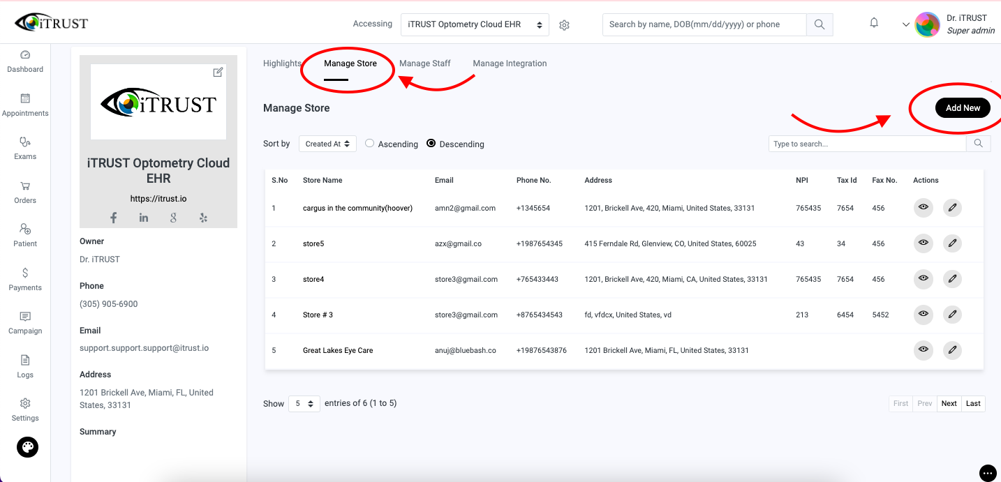 Add new store - iTRUST - iTRUST