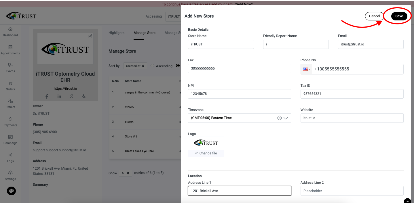 Add new store - iTRUST - iTRUST