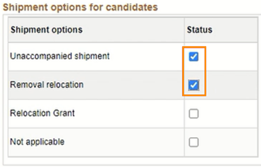 Shipment options for candidates - Onboarding and Staff Movements Manual - 1