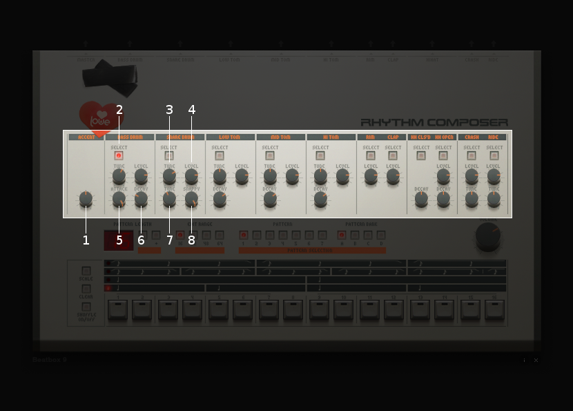 Beatbox 9 instrument section - Audiotool User Manual - Flash